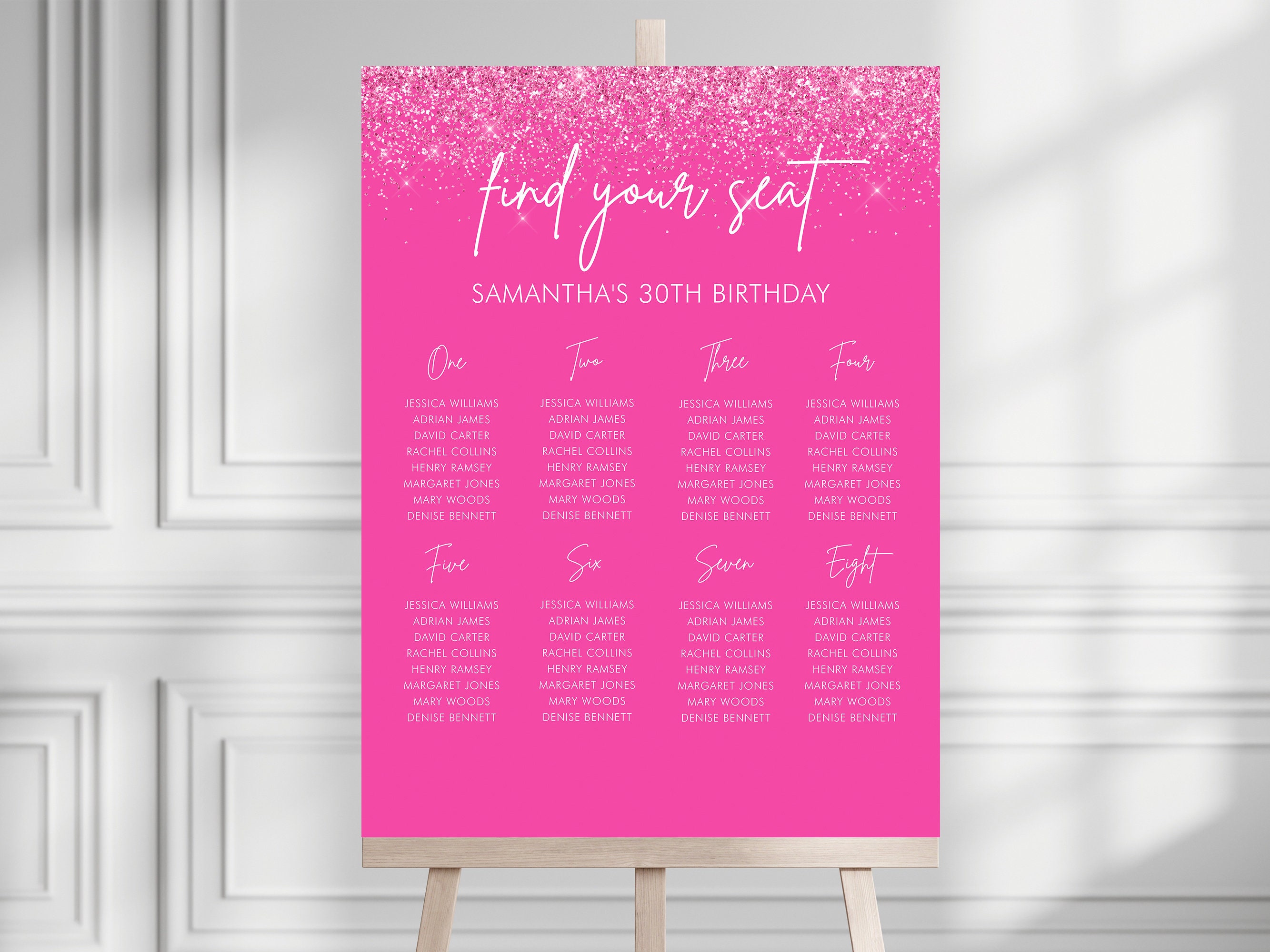 Editable Hot Pink Birthday Seating Chart Template, ladies Dinner Party ...