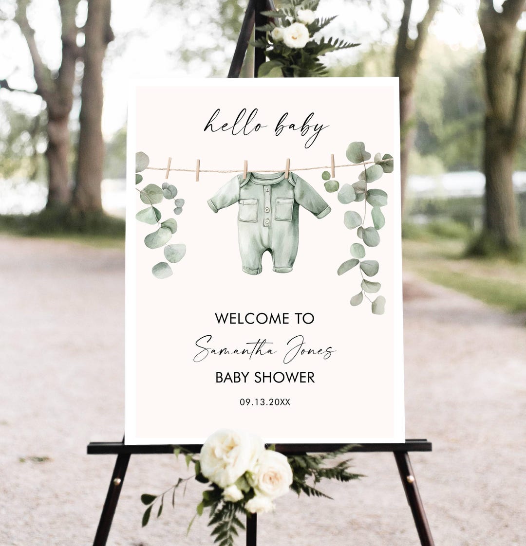 Boy Baby Shower Welcome Sign Template, Boho Boy Baby Shower, Neutral ...