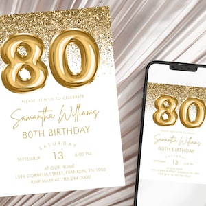 Gold Glitter Birthday Party Invitation, Golden Birthday 80th Invitation ...