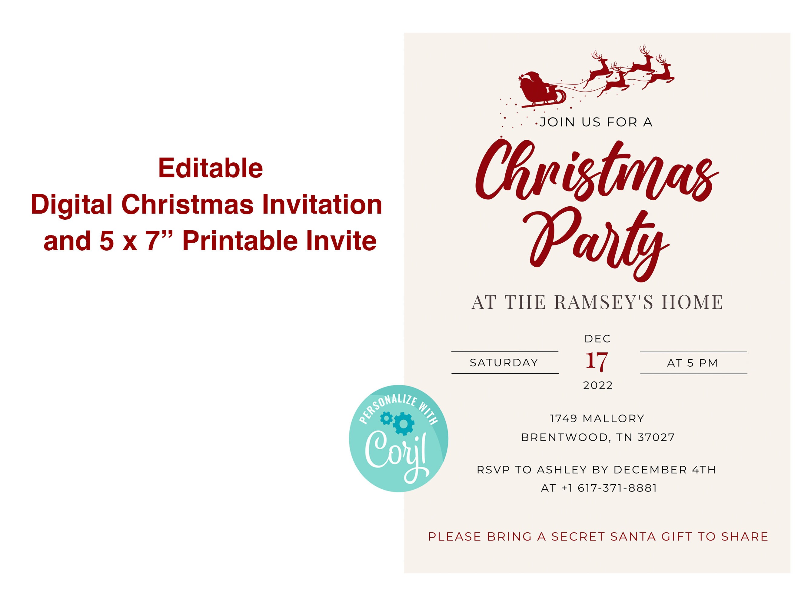 EDITABLE Holiday Party Invitation Christmas Party Invite - Etsy