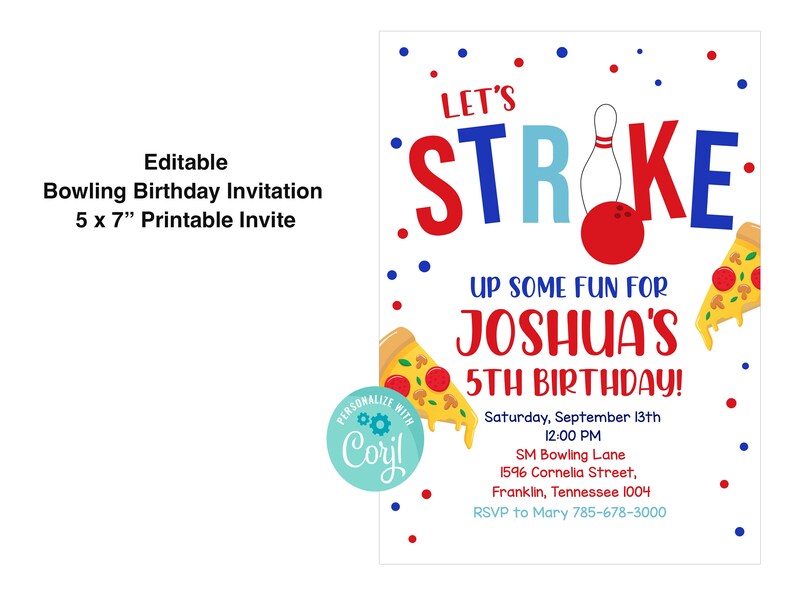 Editable Bowling Birthday Invitation, Let's Strike up Some Fun, Bowling ...