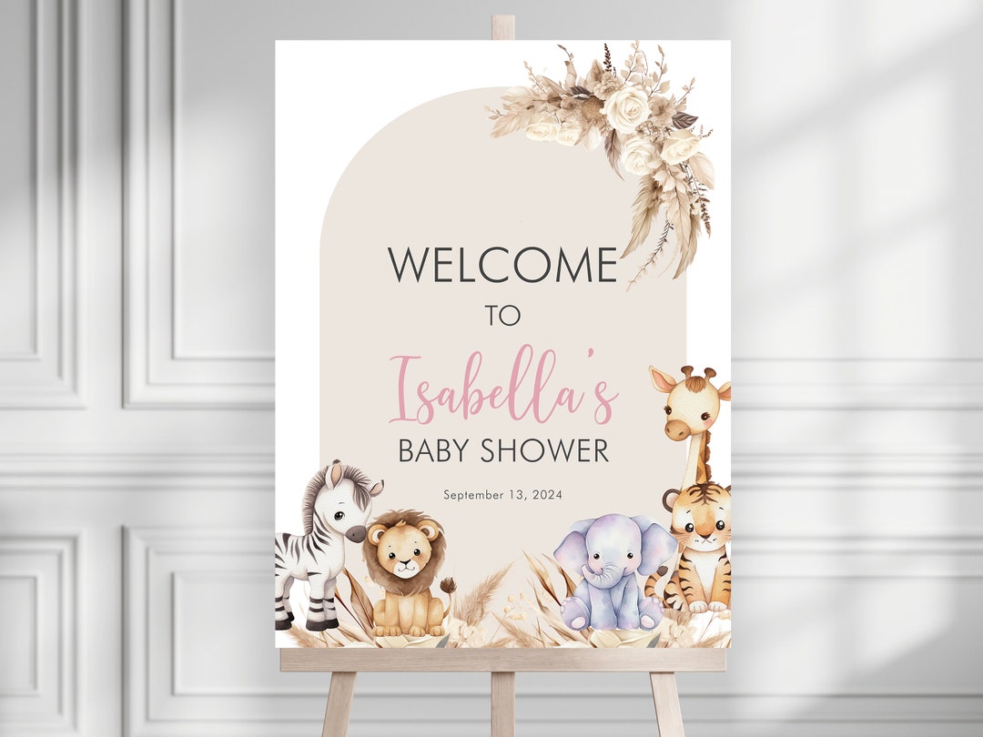 Editable Boho Safari Baby Shower Welcome Sign, Safari Jungle Baby ...