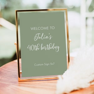 Table Sign Template, Printable Sage Green Birthday Party, Editable ...