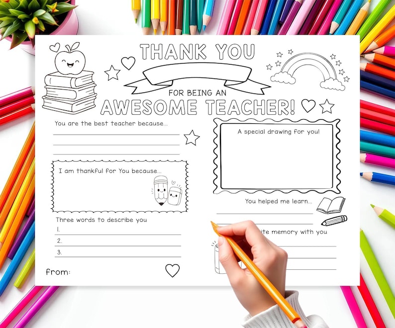 Teacher Appreciation Gift Printable, Teacher Thank You Coloring Page ...