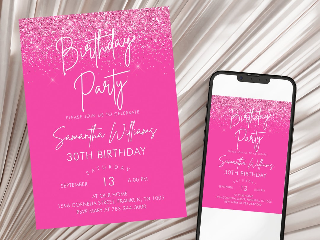 Editable Pink Birthday Invitation, Printable Birthday Party Invite ...