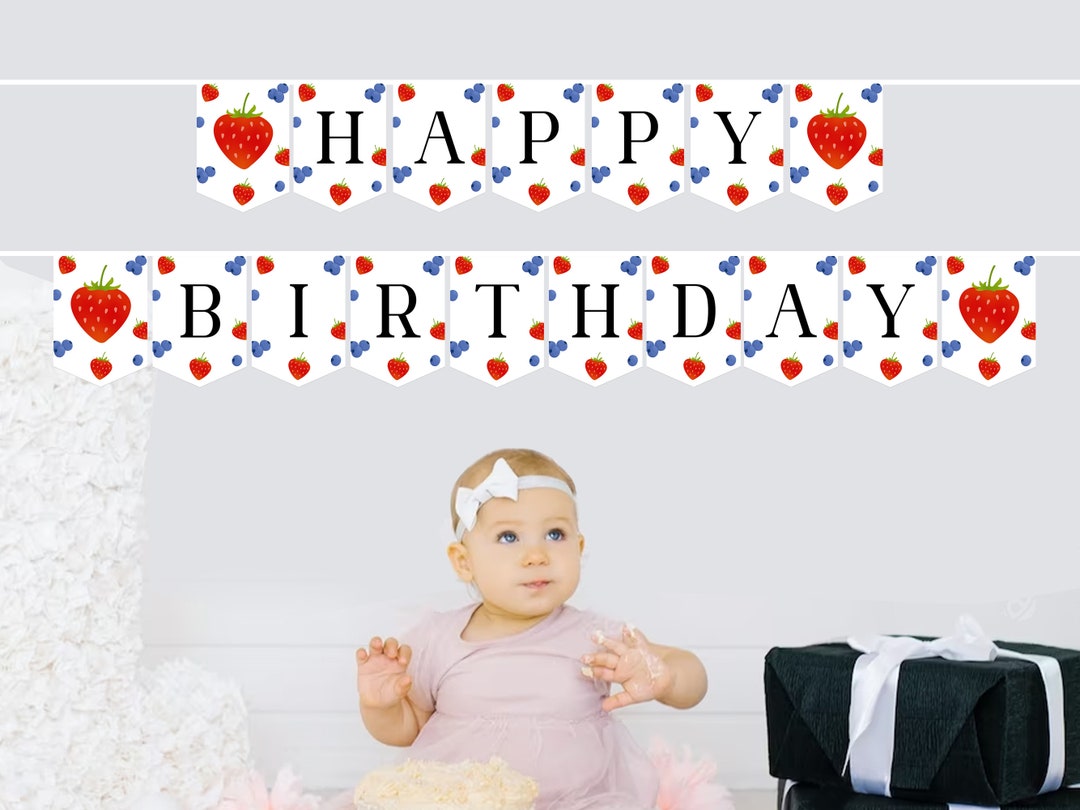Happy Birthday Banner Strawberry Blueberry Banner Berry First Birthday ...