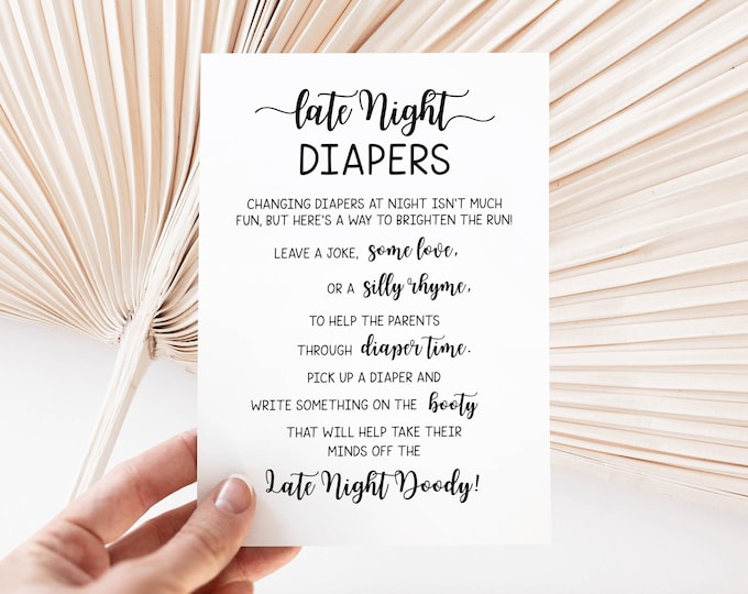 Baby Shower Games Printable, Late Night Diapers Game, Baby Shower Sign ...
