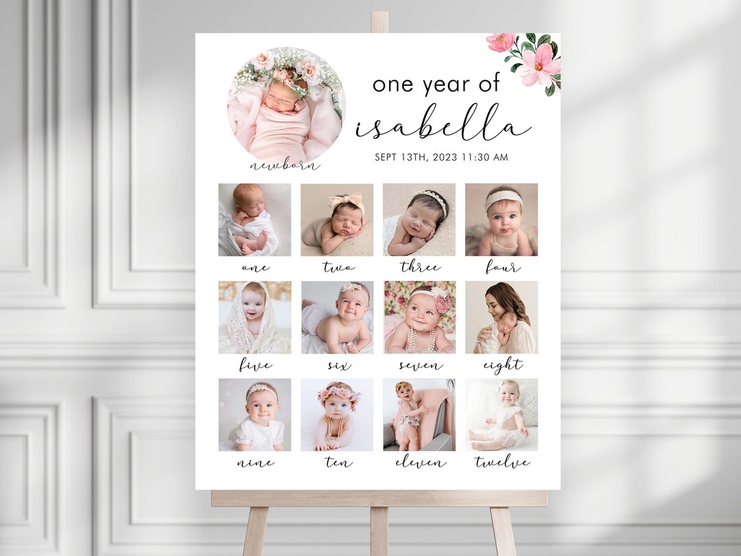 Printable One Year of Photo Poster Template, Modern 1st Birthday ...