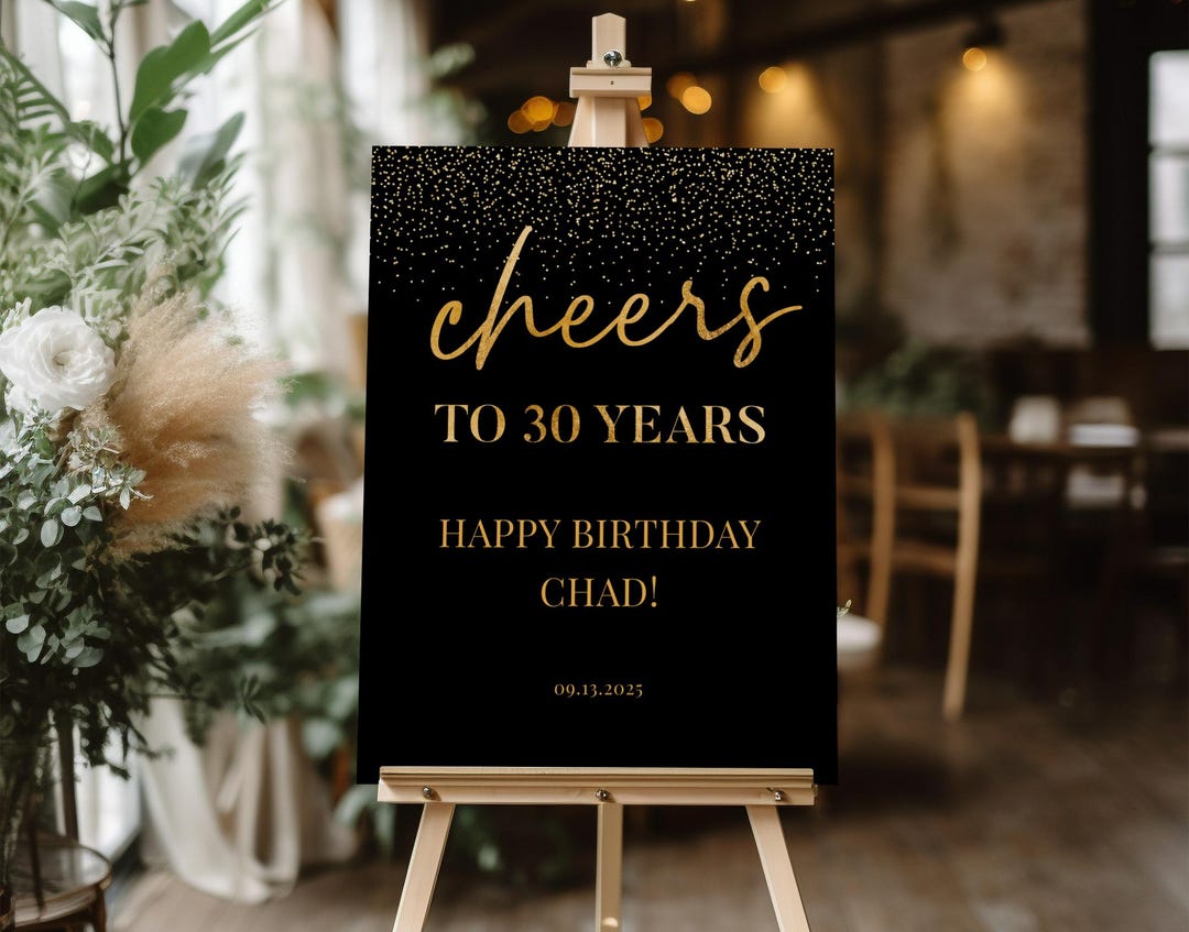 30th Birthday Welcome Sign Template, Male 30th Birthday Sign, Cheers to ...