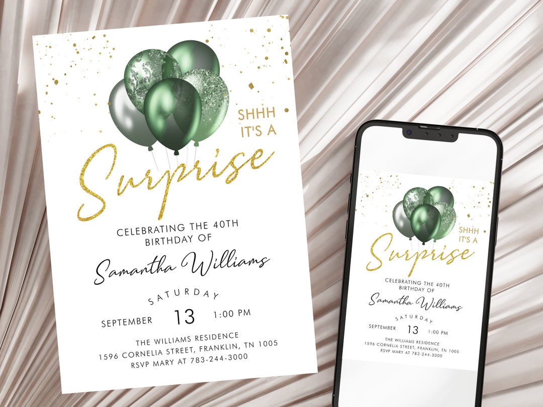 Birthday Invitation Balloons Printable Shhh Its a Surprise Party Invite ...