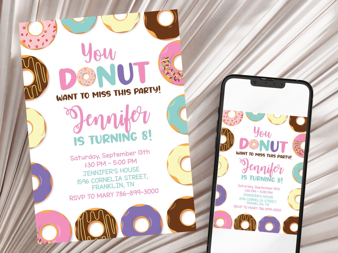 Editable Donut Birthday Invitation, Donut Invitation, Donut Invitation ...