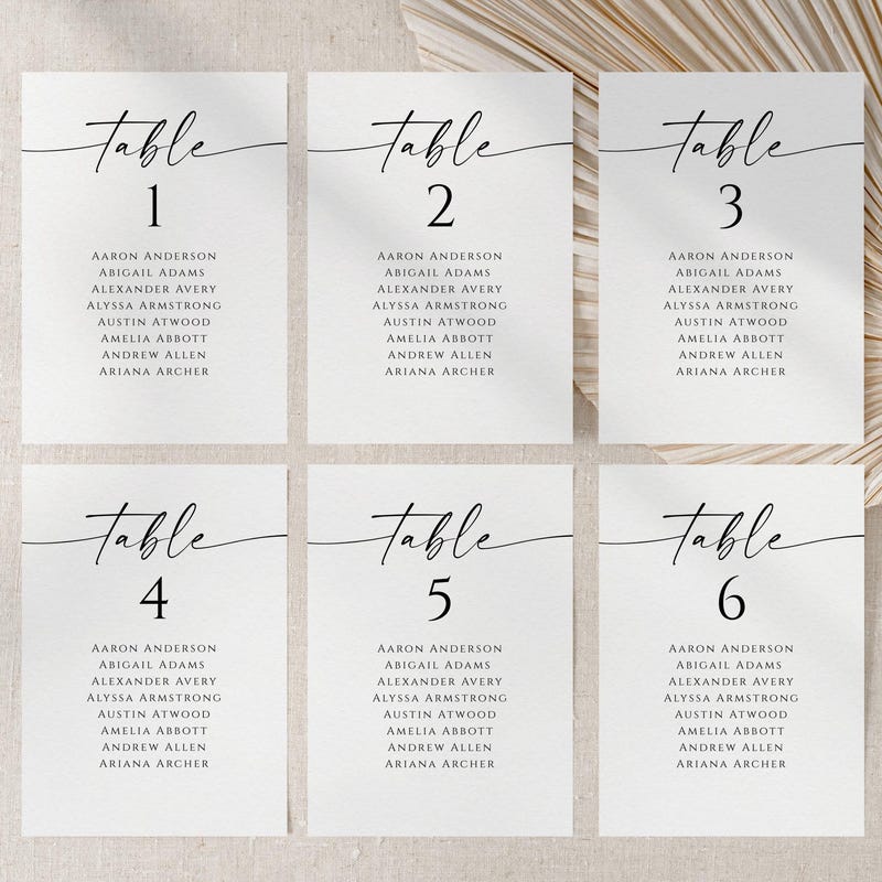 Table Numbers Seating Charts Template - Etsy