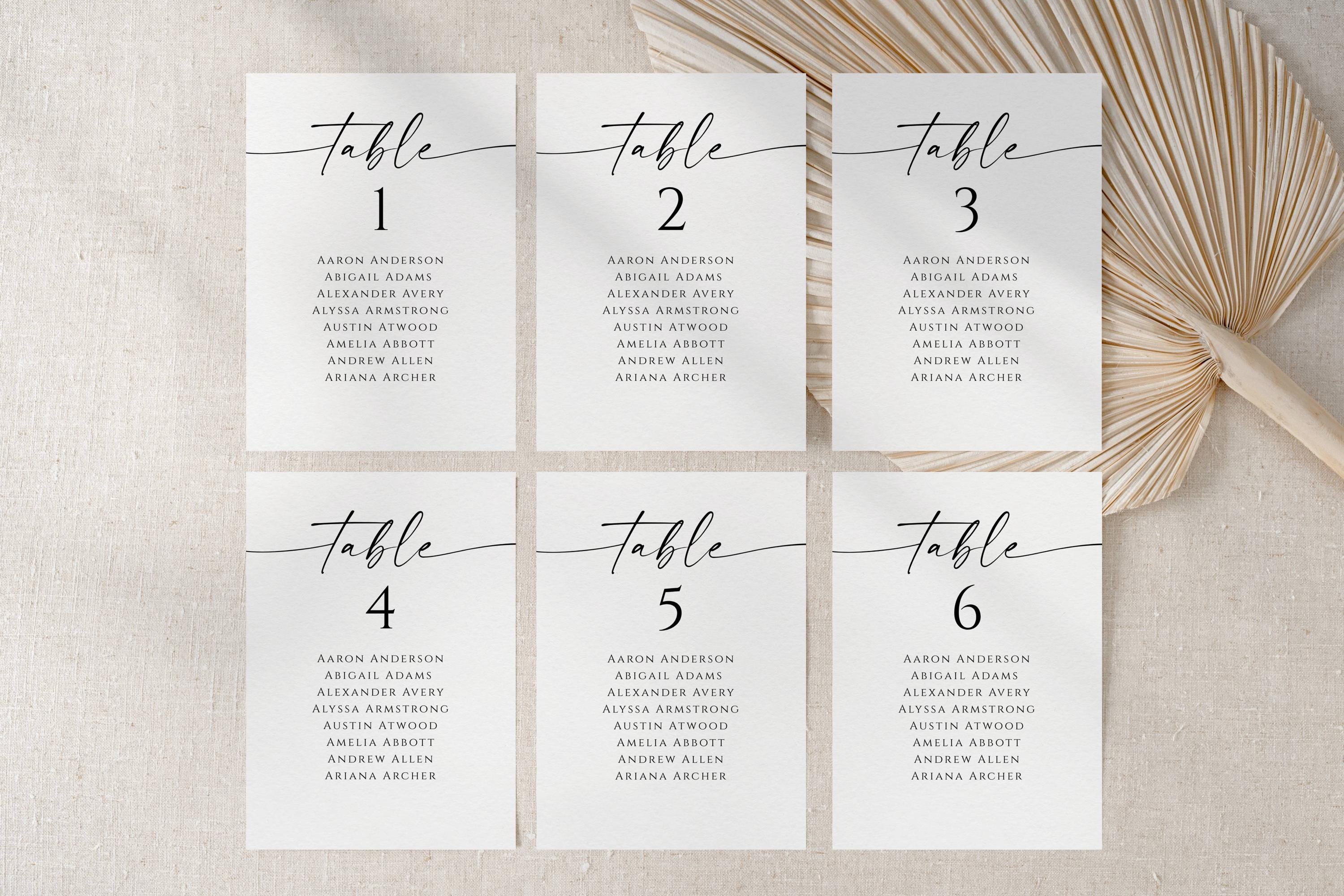 Modern Script Wedding Seating Chart Template, Wedding Table Numbers ...