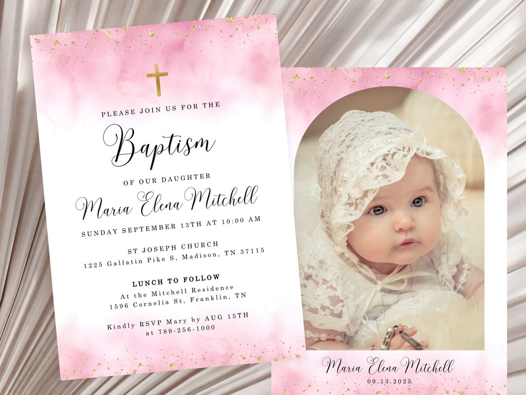 Pink Baptism Invitation INSTANT DOWNLOAD Editable, Printable, Baptism ...
