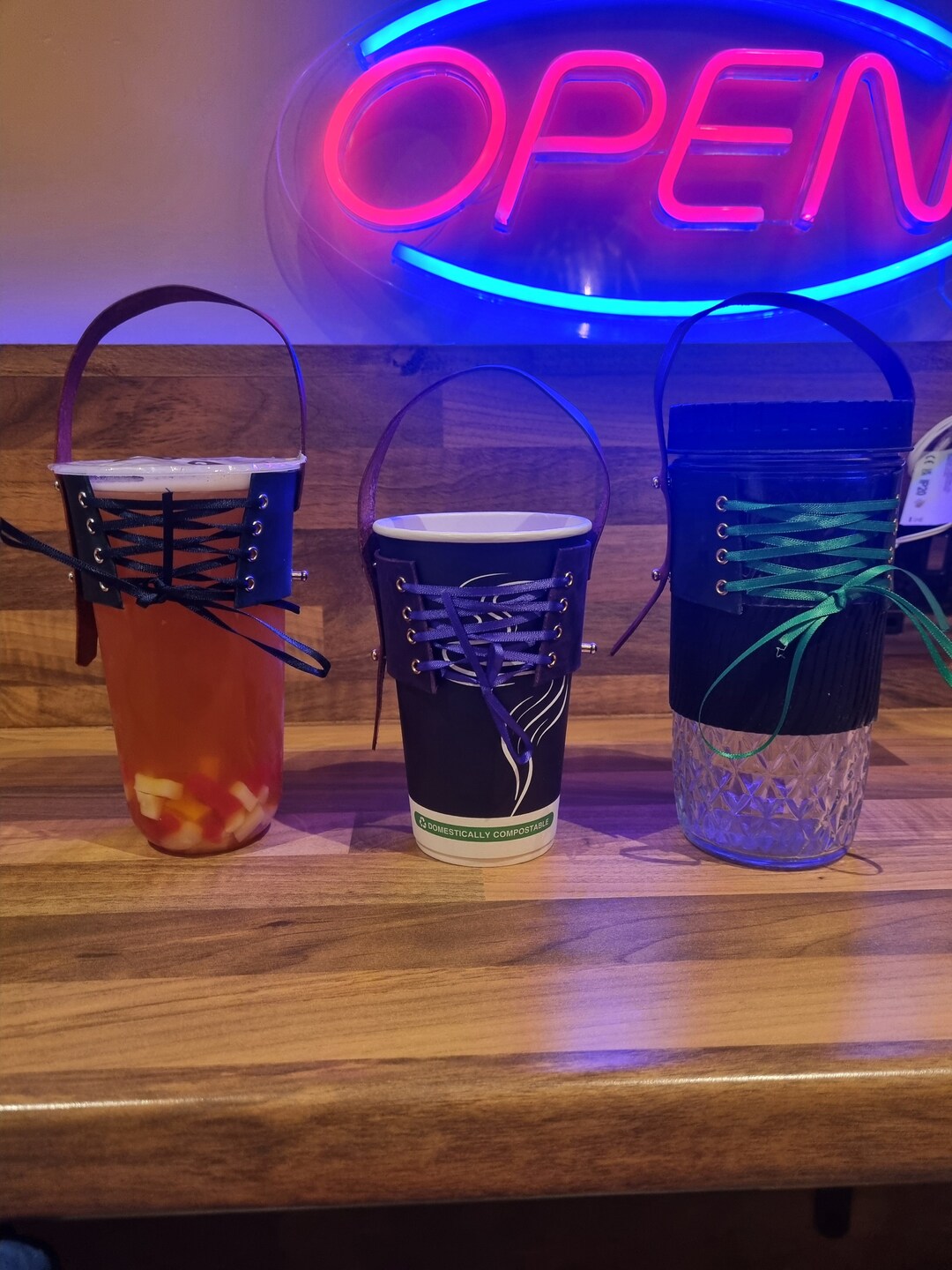 Handmade 100% Genuine Leather Coffee Cup Holder Reusable Take Away to ...