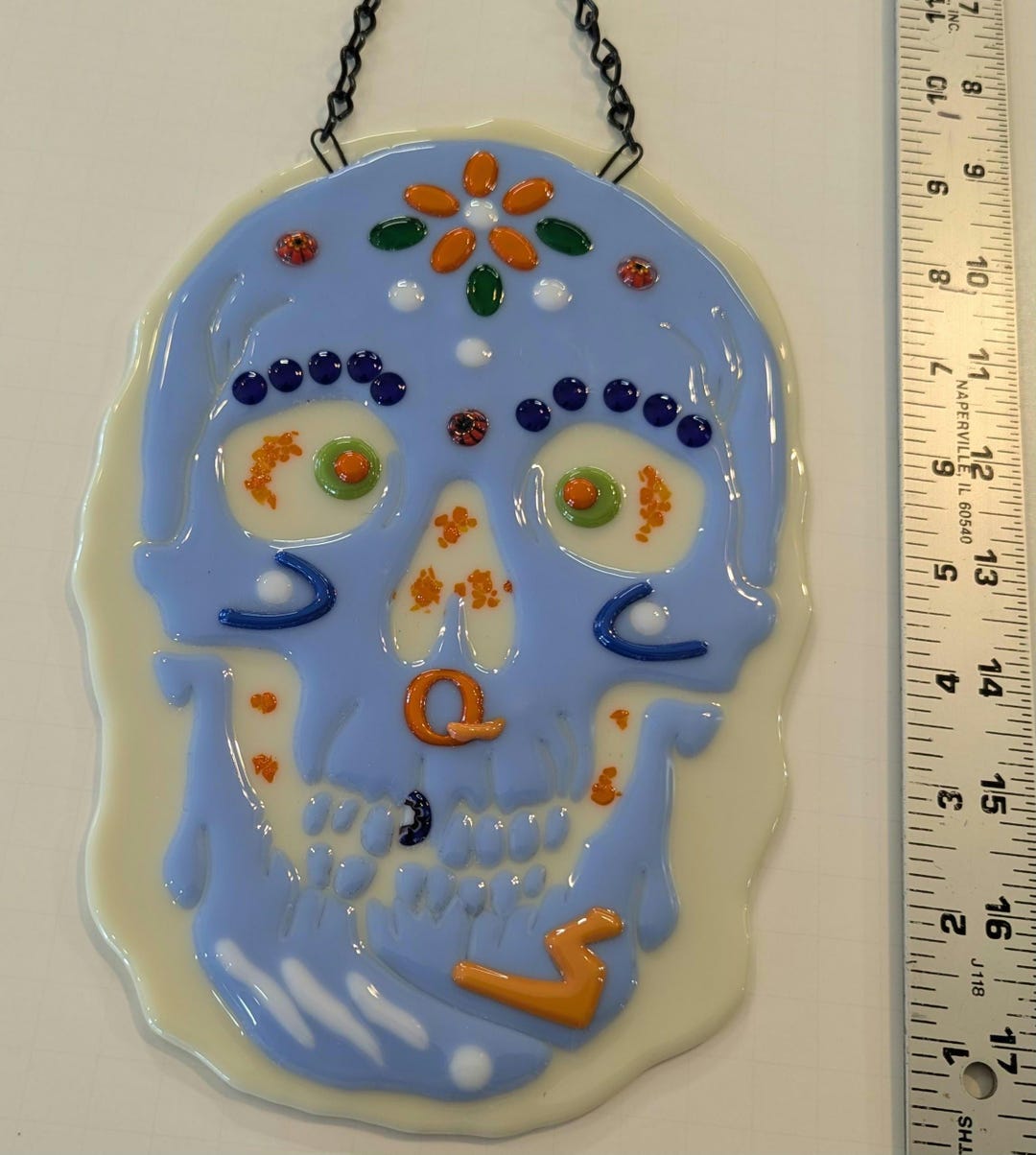 Fused Glass Sugar Skull, Day of the Dead, Coe 96, Stained Glass ...