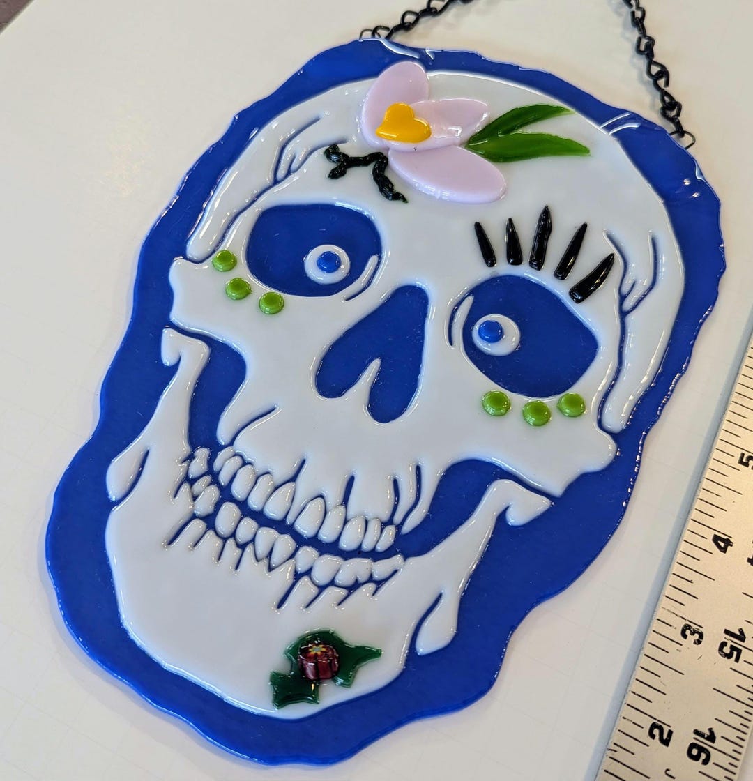 Fused Glass Sugar Skull, Day of the Dead, Coe 96, Stained Glass ...