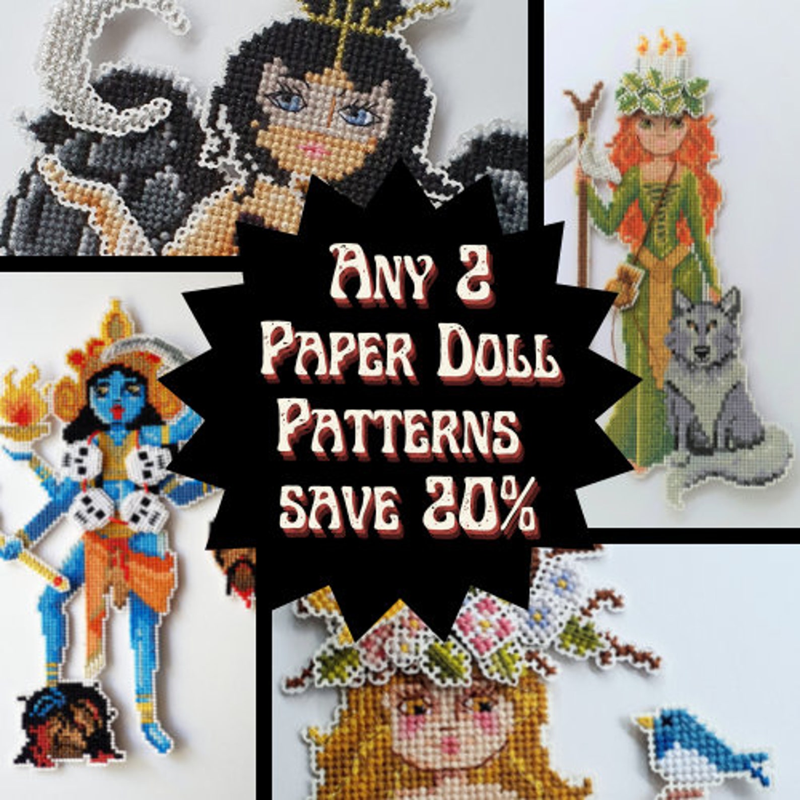 Goddess Gaia Paper Doll Cross Stitch Pattern, Earth Goddess Embroidery ...