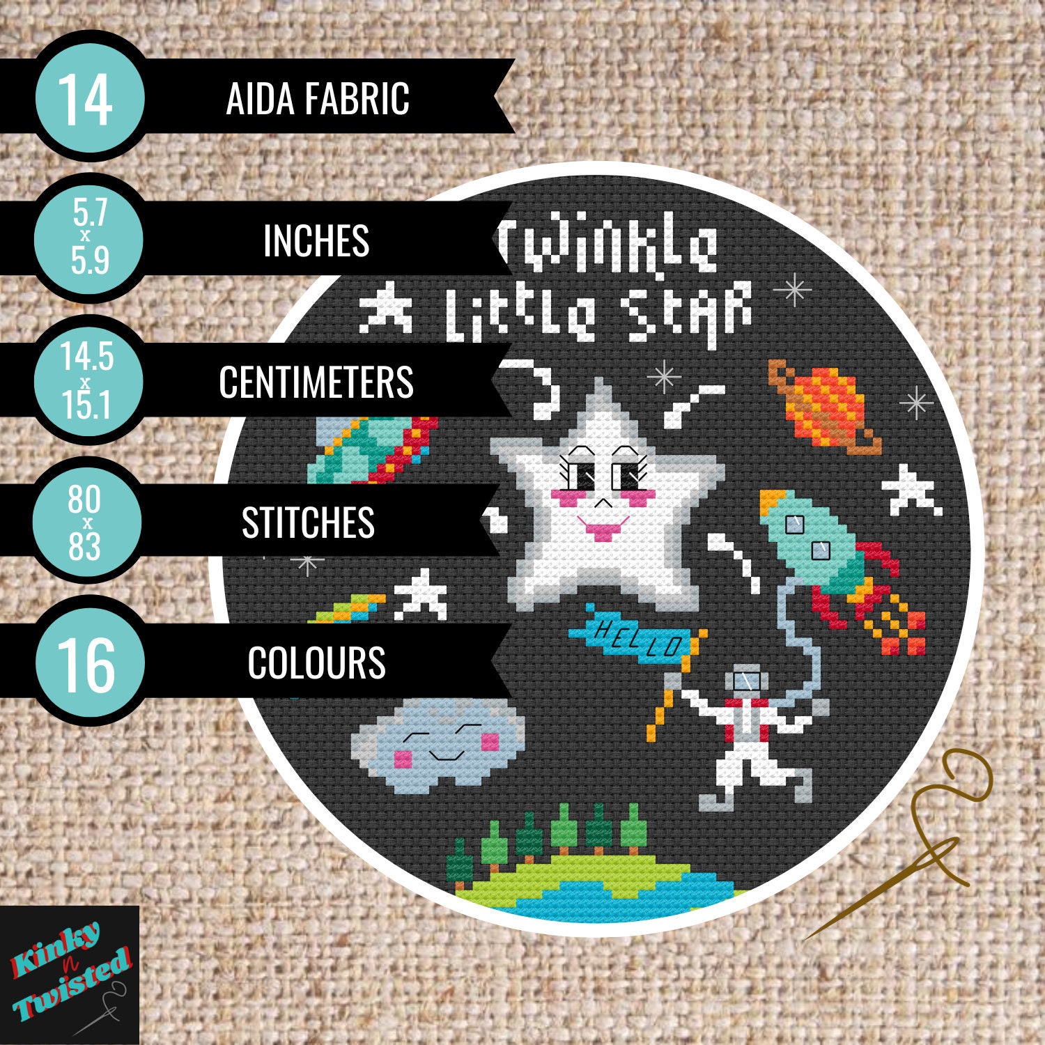 Twinkle Little Star Cross Stitch Pattern, Easy Nursery Rhyme Embroidery ...