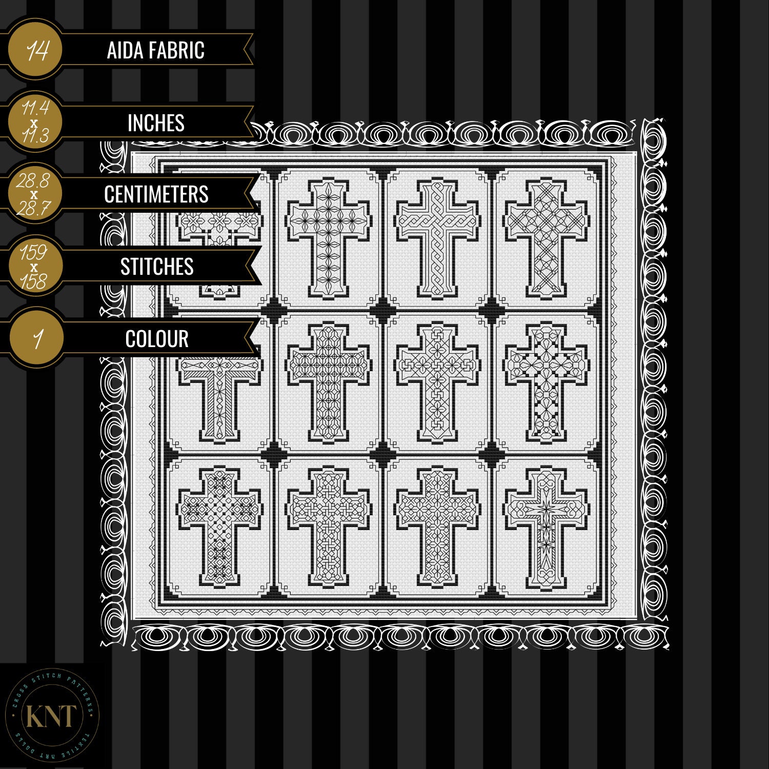 Gothic Blackwork Crosses Cross Stitch Pattern, Black Work Cross ...