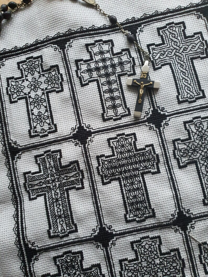 Gothic Blackwork Crosses Cross Stitch Pattern, Black Work Cross Collection Embroidery Chart ...
