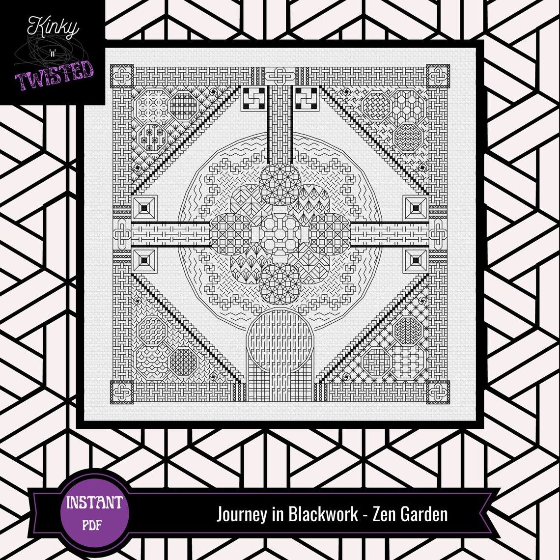 Japanese Zen Garden Blackwork Embroidery Pattern Modern - Etsy