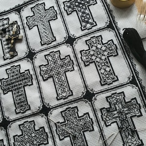 Gothic Blackwork Crosses Cross Stitch Pattern, Black Work Cross Collection Embroidery Chart ...
