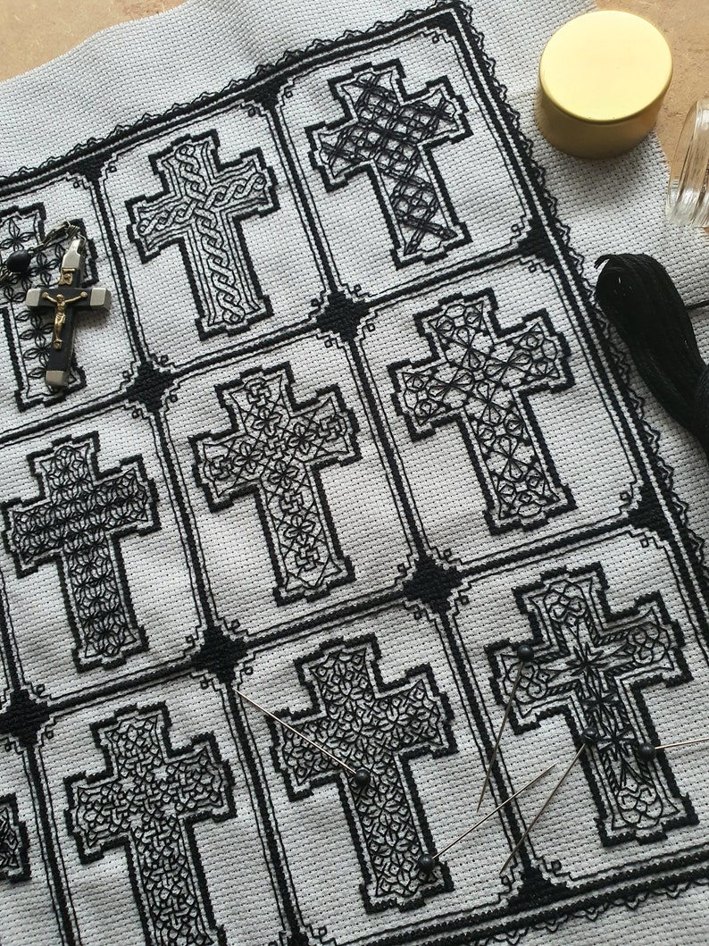 Gothic Blackwork Crosses Cross Stitch Pattern, Black Work Cross ...