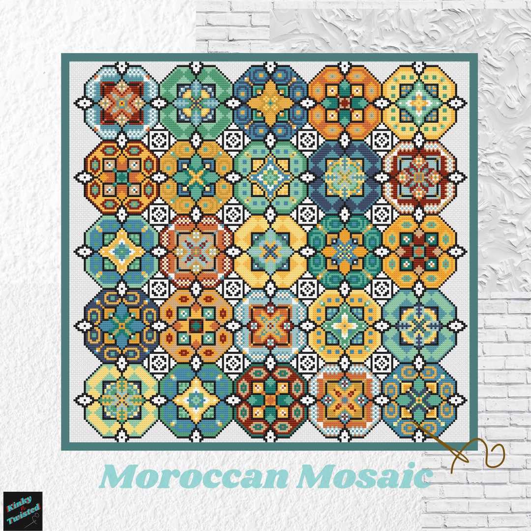 Modern Moroccan Mosaic Tile Cross Stitch Pattern, Rustic Cross Stitch ...
