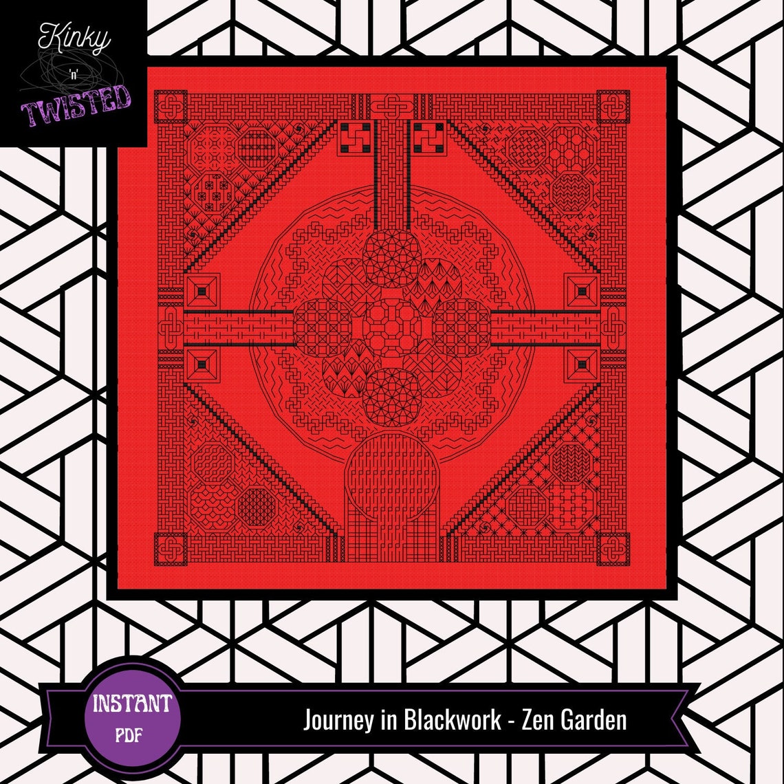 Japanese Zen Garden Blackwork Embroidery Pattern Modern - Etsy