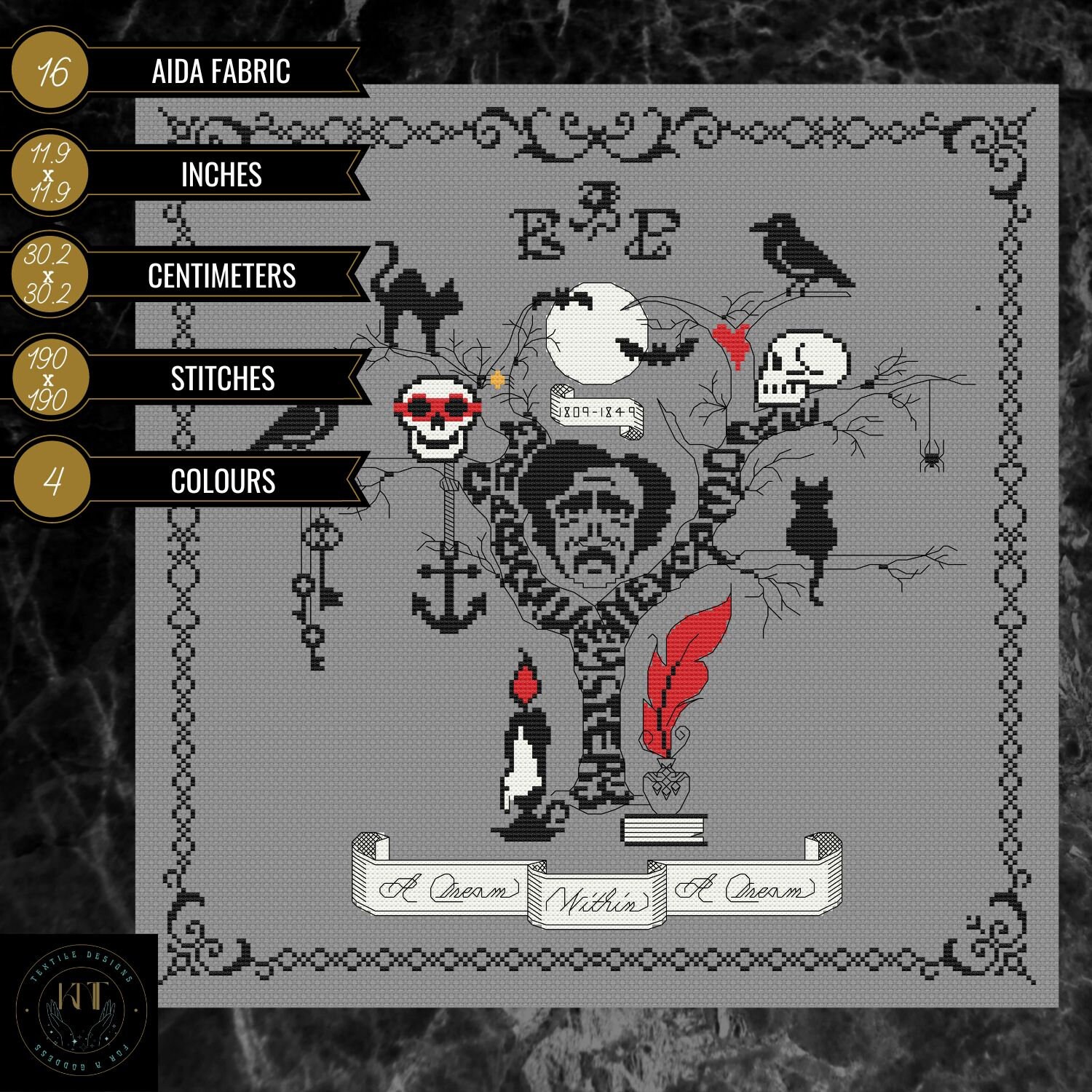 Edgar Allan Poe Cross Stitch Pattern Gothic Embroidery Chart - Etsy