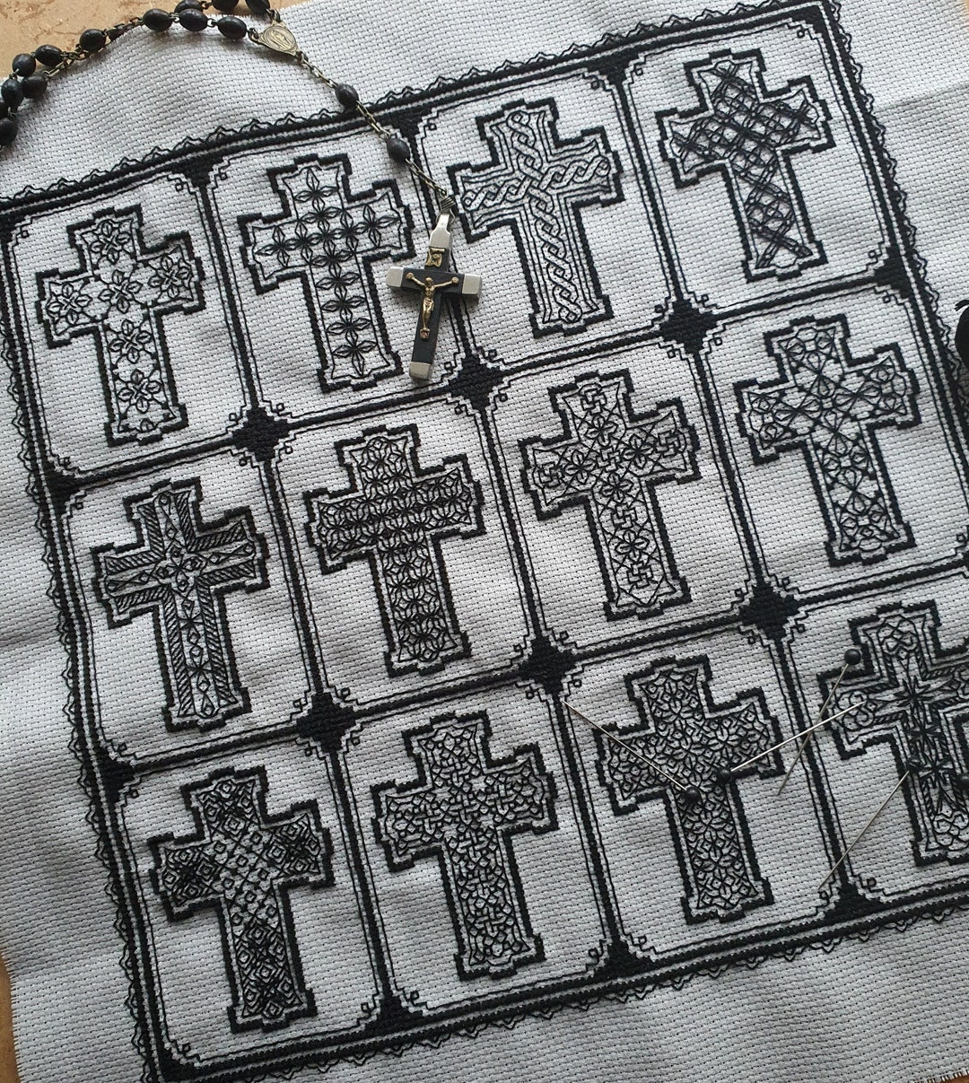 Gothic Blackwork Crosses Cross Stitch Pattern, Black Work Cross Collection Embroidery Chart ...