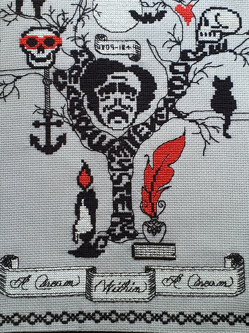 Edgar Allan Poe Cross Stitch Pattern Gothic Embroidery Chart - Etsy