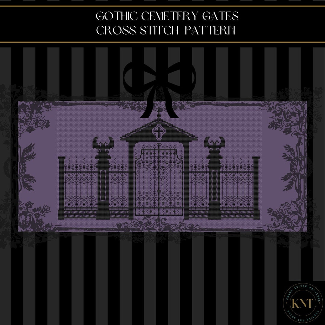 Gothic Cemetery Gates Black Work & Cross Stitch Pattern, Wrought Iron ...