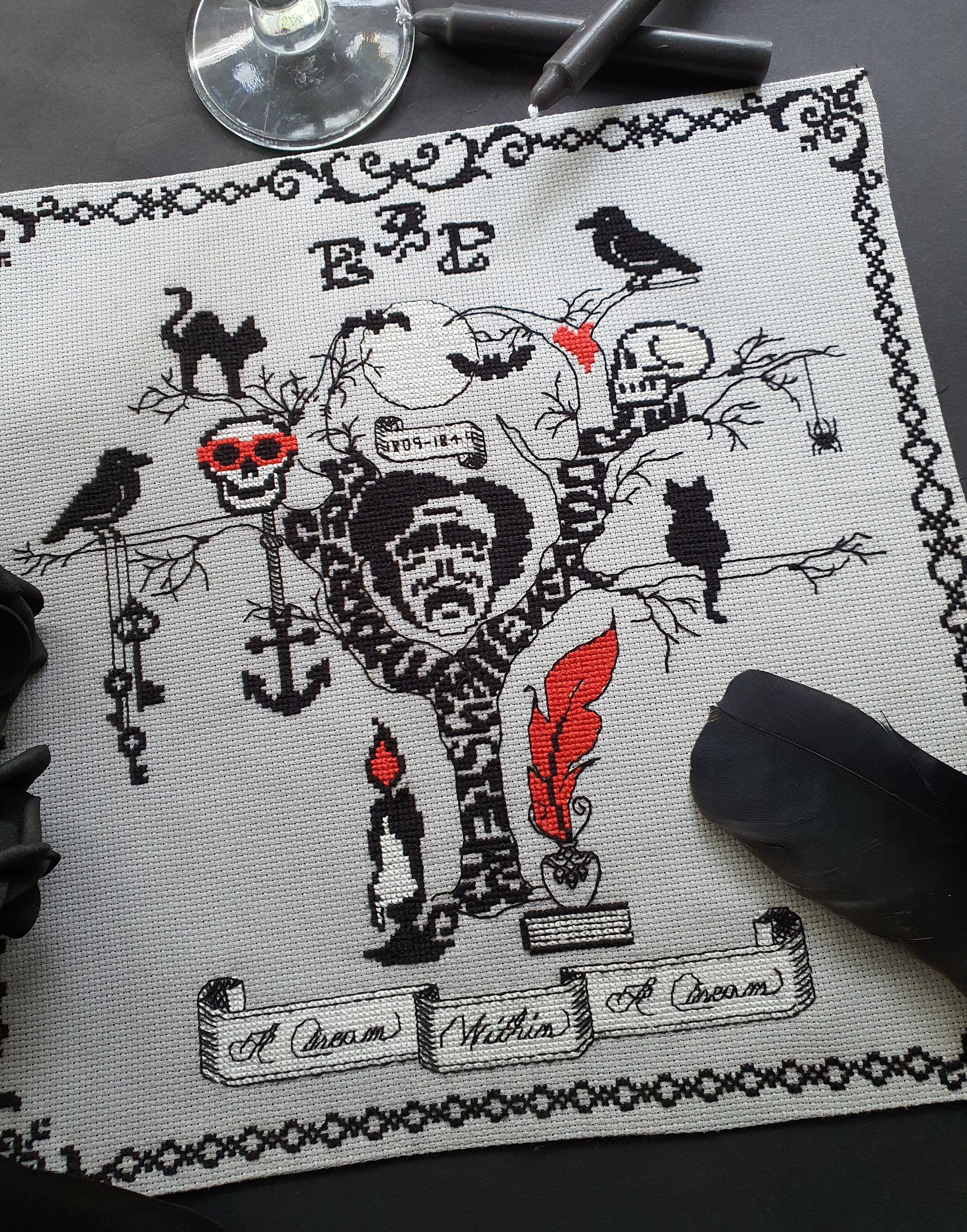 Edgar Allan Poe Cross Stitch Pattern Gothic Embroidery Chart - Etsy