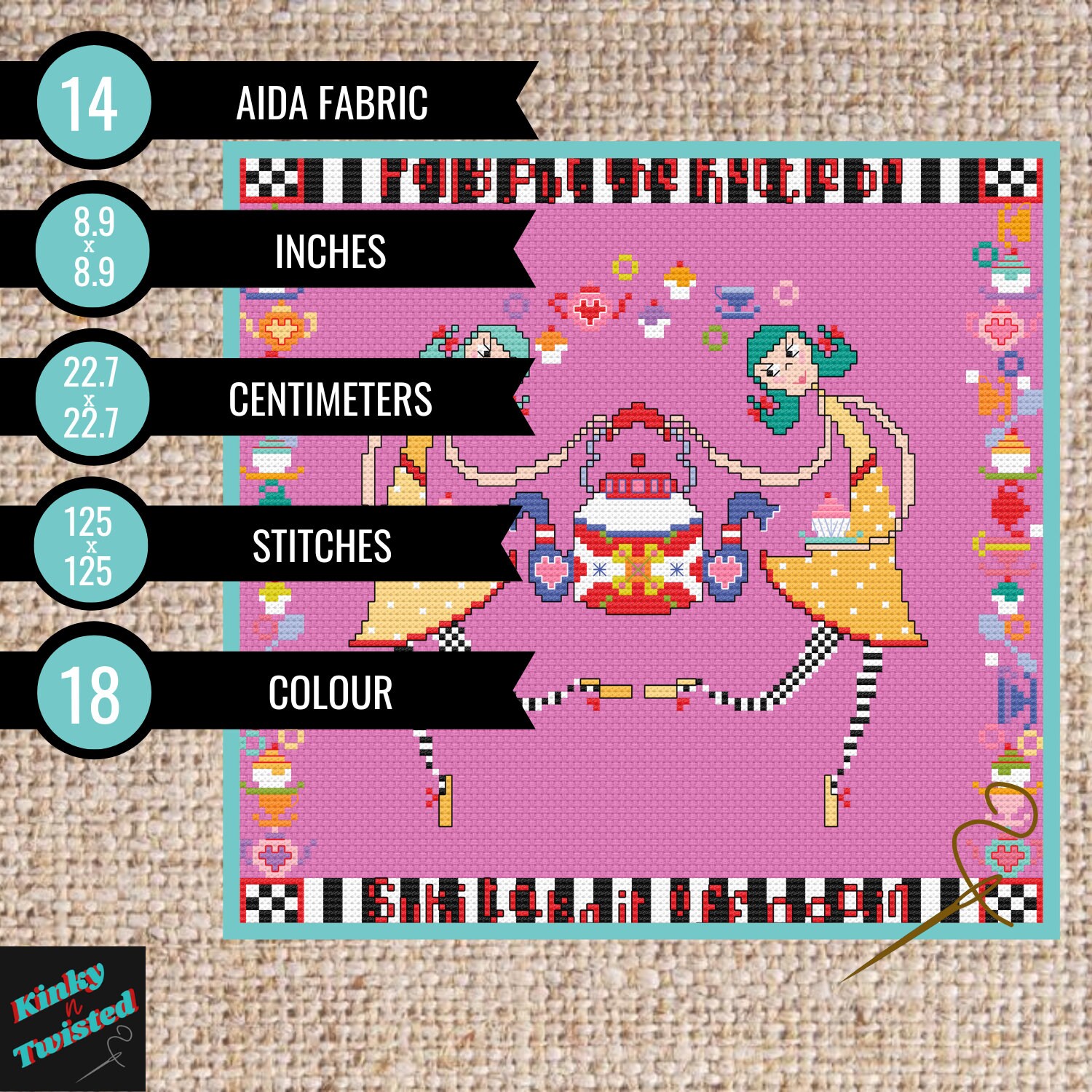 Polly Put the Kettle on Cross Stitch Pattern, Nursery Rhyme Embroidery ...