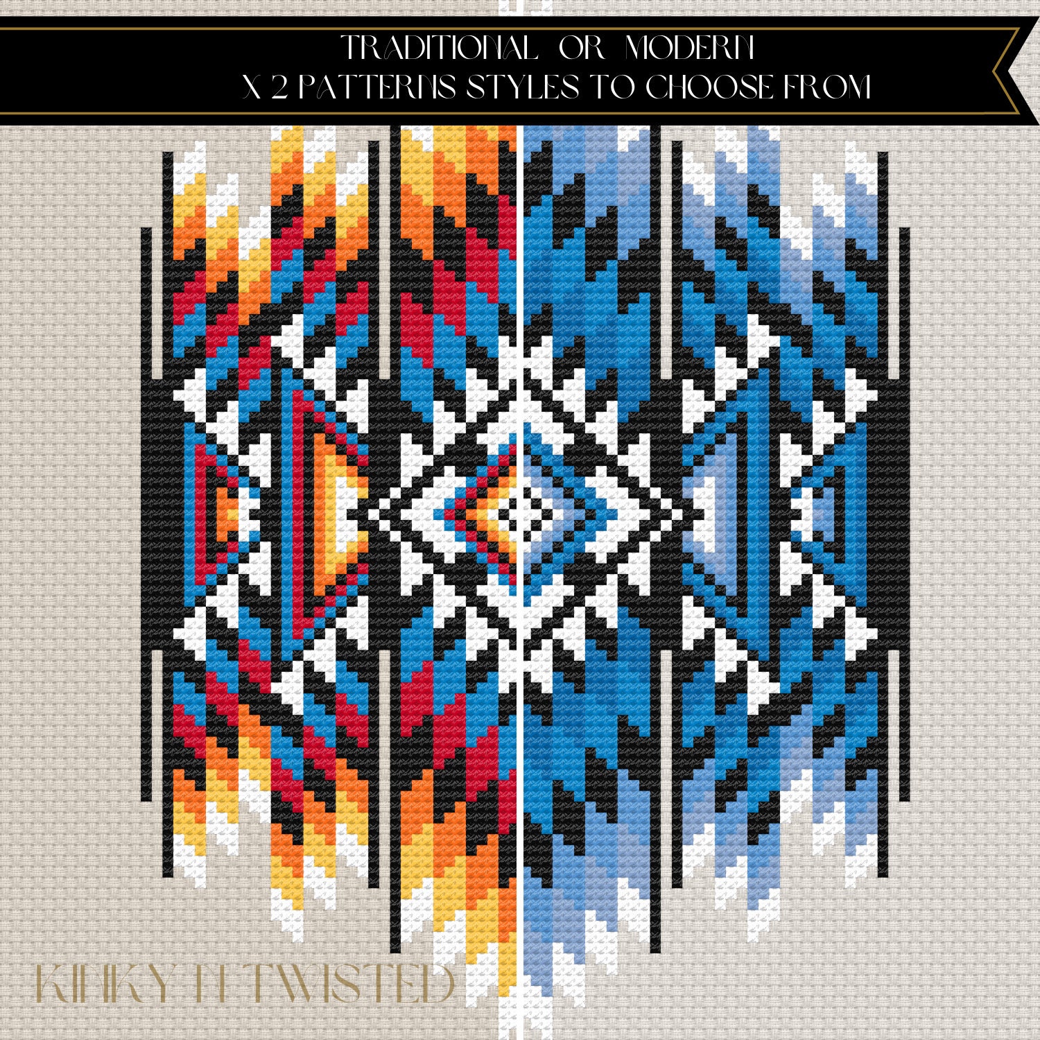 Double Pattern, Native American Cross Stitch Wall Art Pattern, Boho ...