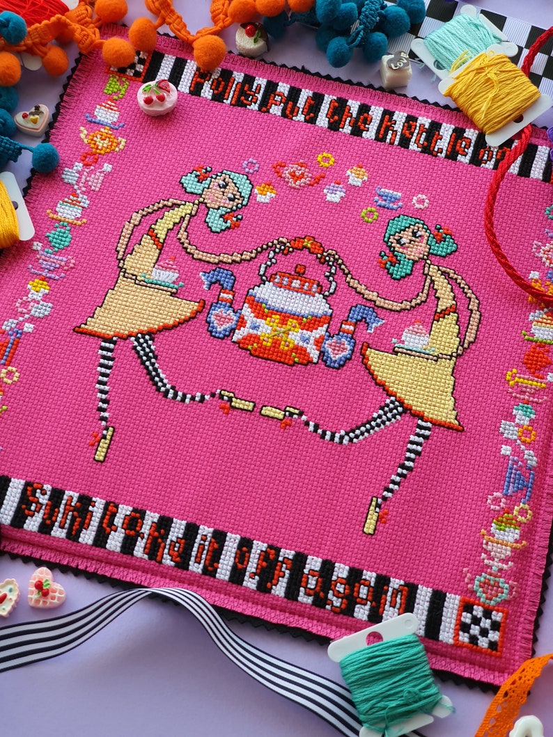 Polly Put the Kettle on Cross Stitch Pattern, Nursery Rhyme Embroidery ...