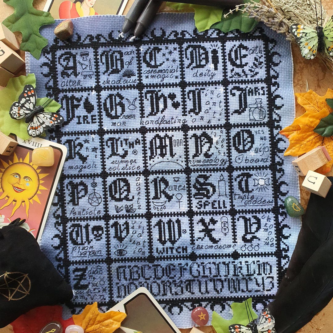 Wiccan Cross Stitch & Blackwork Pattern, Witchy Embroidery Pattern ...