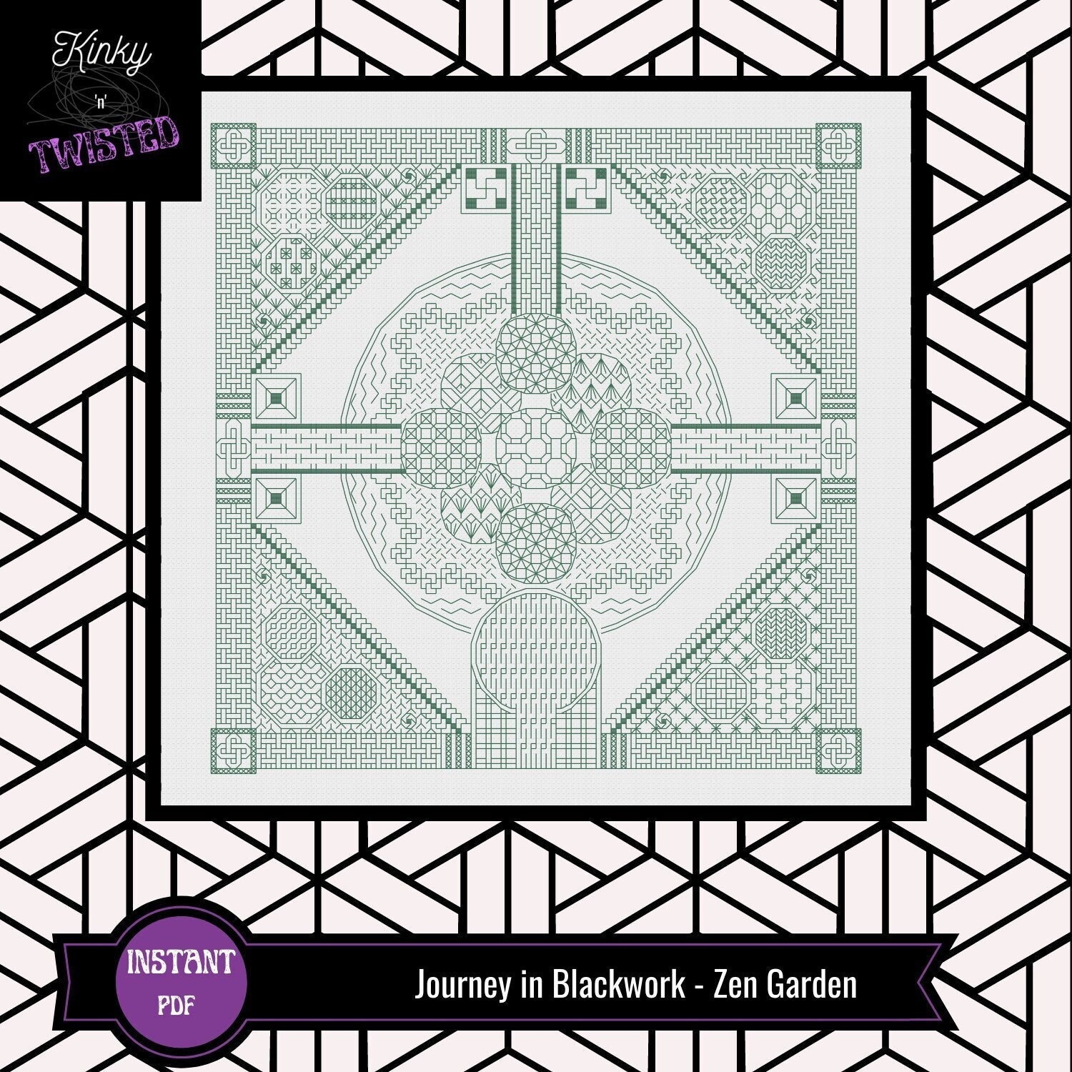 Japanese Zen Garden Blackwork Embroidery Pattern Modern - Etsy