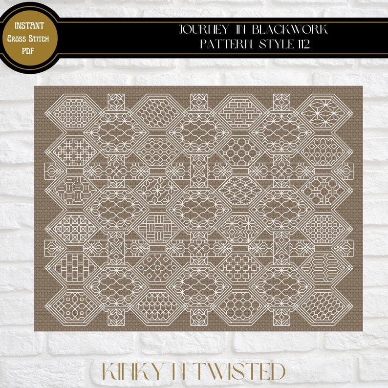 Journey in Blackwork Embroidery Pattern, Modern Boho Cross Stitch Pattern, Geometric Weave ...
