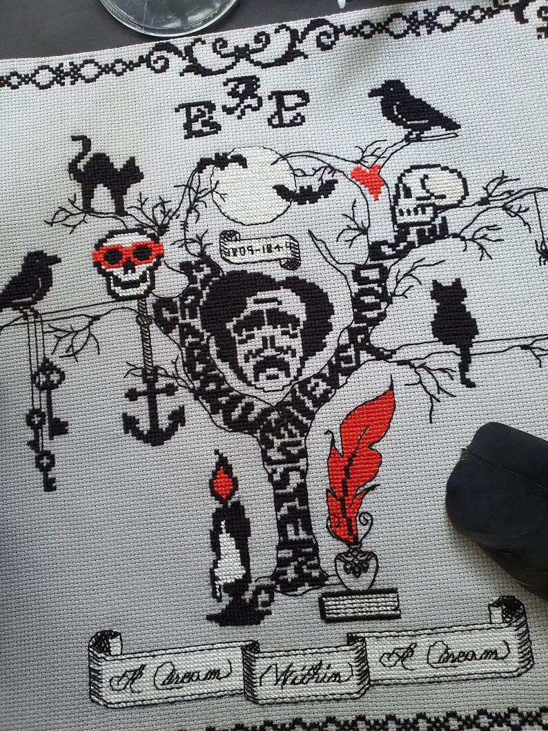 Edgar Allan Poe Cross Stitch Pattern Gothic Embroidery Chart - Etsy