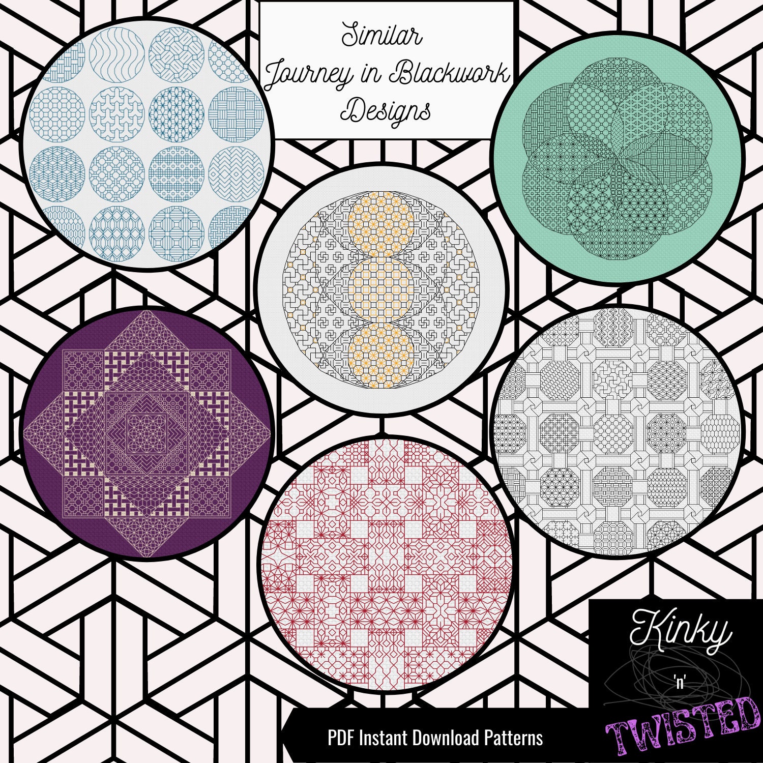 Journey in Blackwork Abstract Circles Embroidery Pattern, Modern Boho Cross Stitch Pattern ...