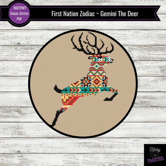 Gemini Birth Sign Native American Spirit Animal Cross Stitch | Etsy