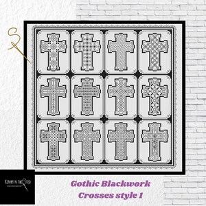 Gothic Blackwork Crosses Cross Stitch Pattern, Black Work Cross Collection Embroidery Chart ...