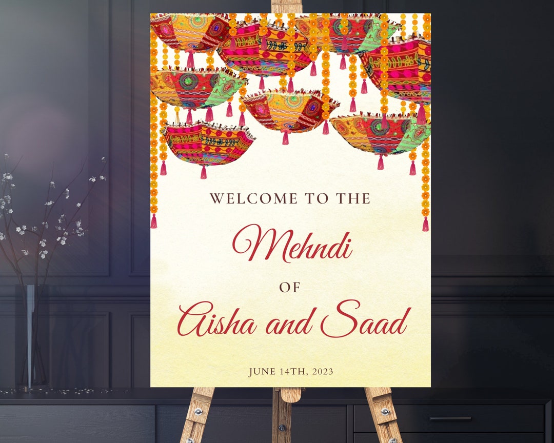 Mehndi Welcome Sign I Mehndi Decor Sign I Umbrellas at Mehndi Event I ...