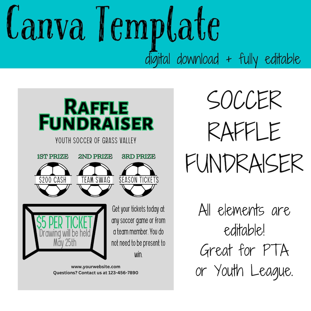 Soccer Raffle Fundraiser Editable Template for PTA or Community - Etsy