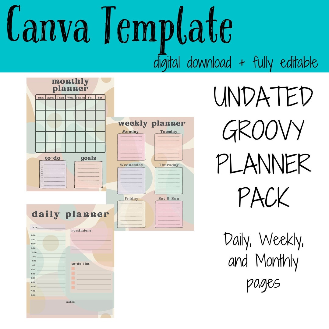 Undated Groovy Planner Pack Editable Template - Etsy