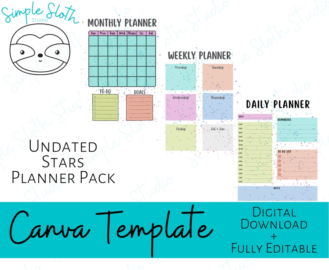 Modelo editável do Stars Planner Pack sem data - Etsy Portugal