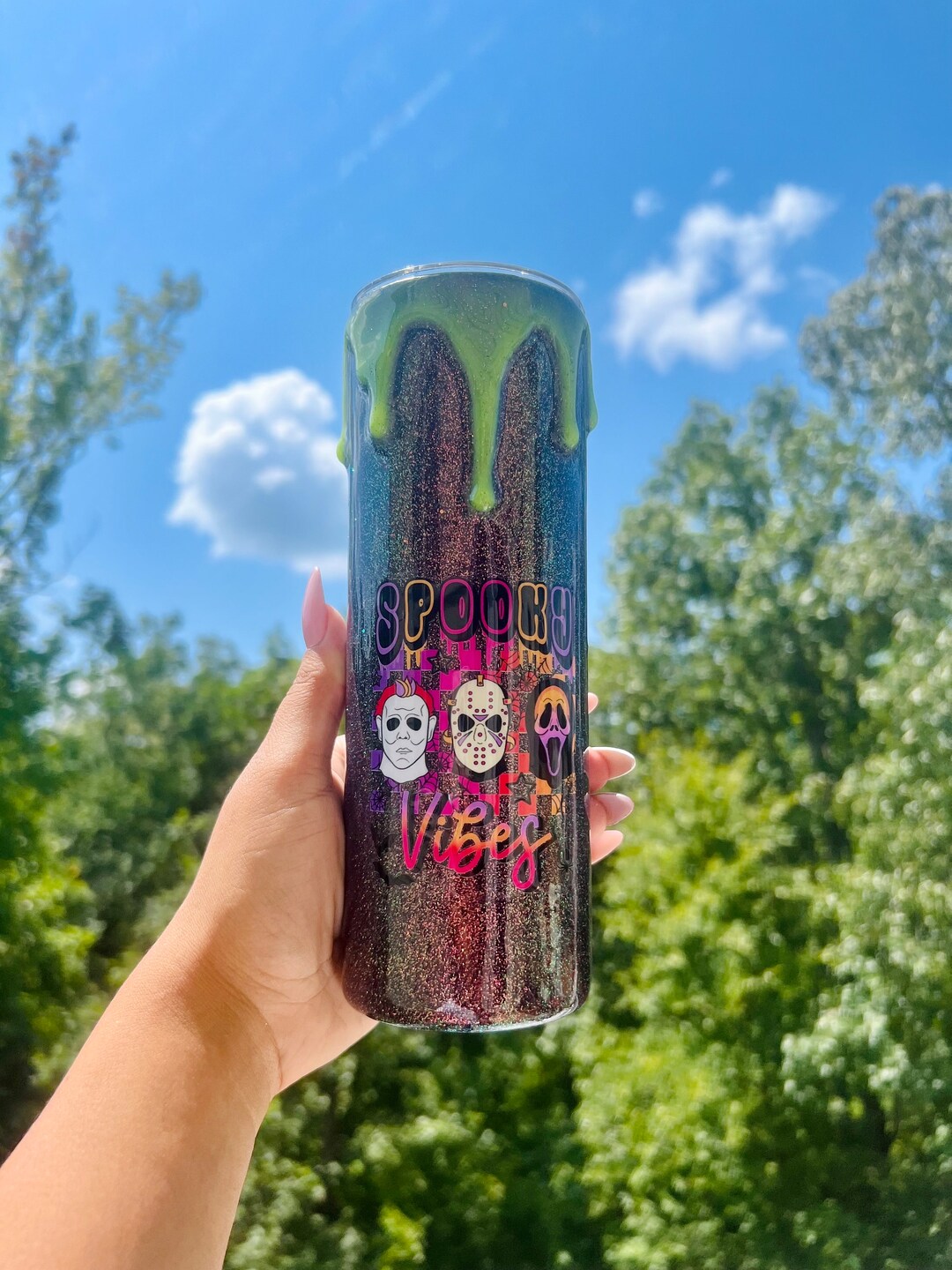 Scary Retro Horror Drip Glitter Tumbler Scary Goulish - Etsy